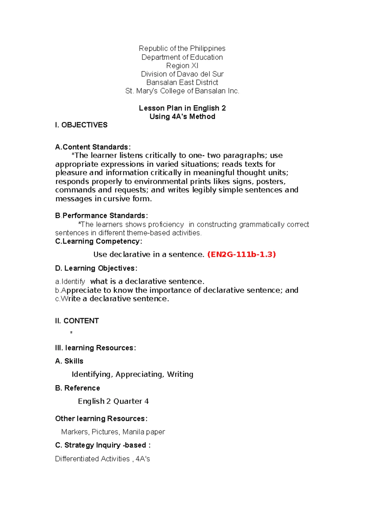 English 10 Lesson Plan: Informative Writing Techniques (EN10WC-III3b-14 ...