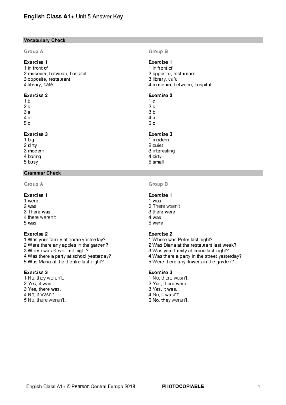 EC A1P - English Class Unit 5 Answer Key & Exercises - Studocu