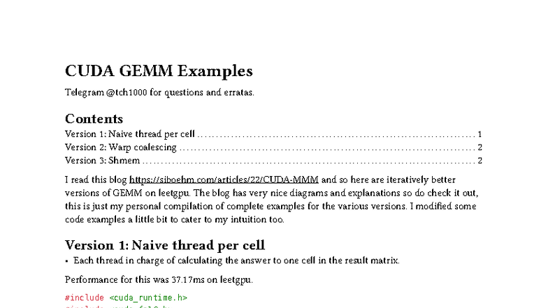 CUDA GEMM Optimization Techniques: Notes and Examples - Studocu