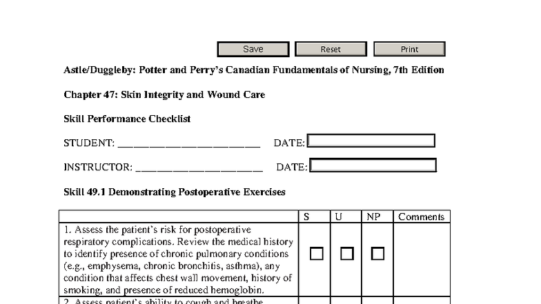 NUR 101: Chapter 47 - Skin Integrity & Wound Care Skill Checklist - Studocu