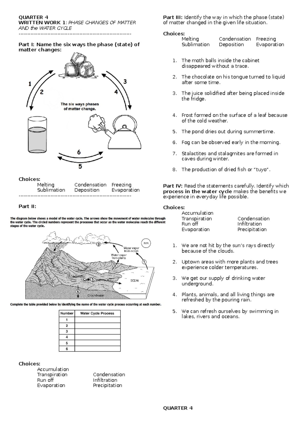 Quarter 4 - Lecture - QUARTER 4 WRITTEN WORK 1: PHASE CHANGES OF MATTER ...