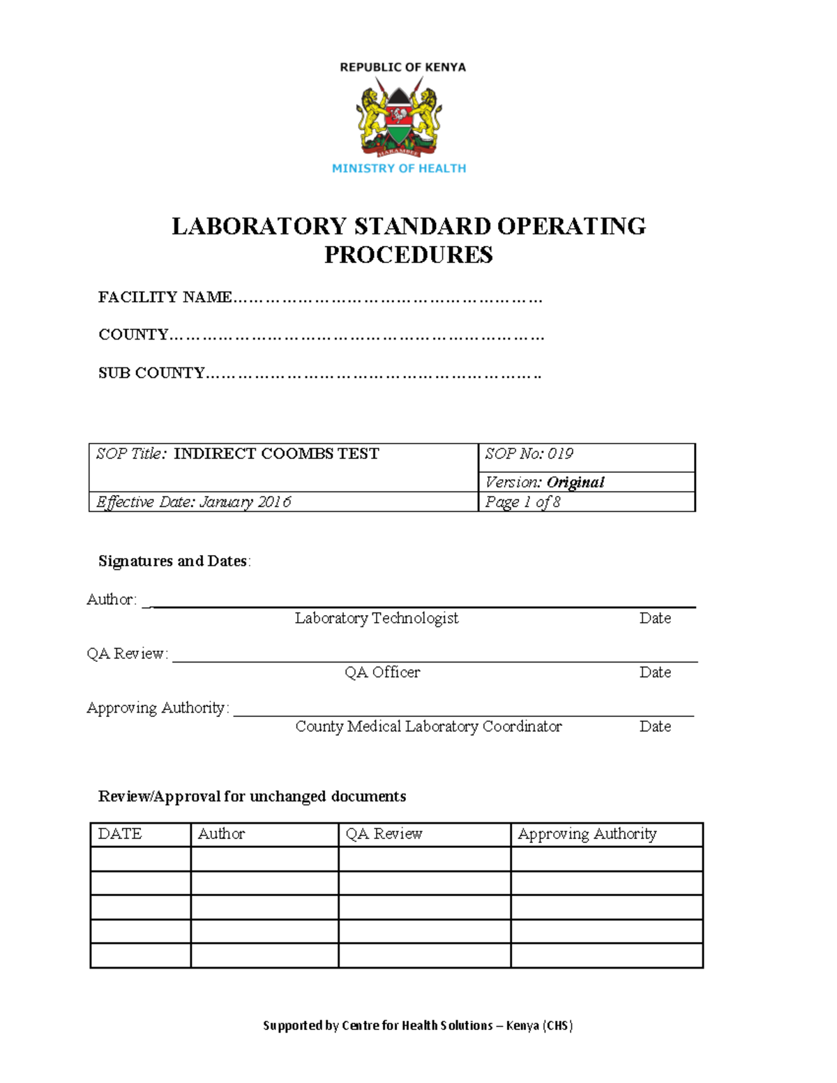 Indirect Coombs Test SOP (No. 019) - Laboratory Procedures - Studocu