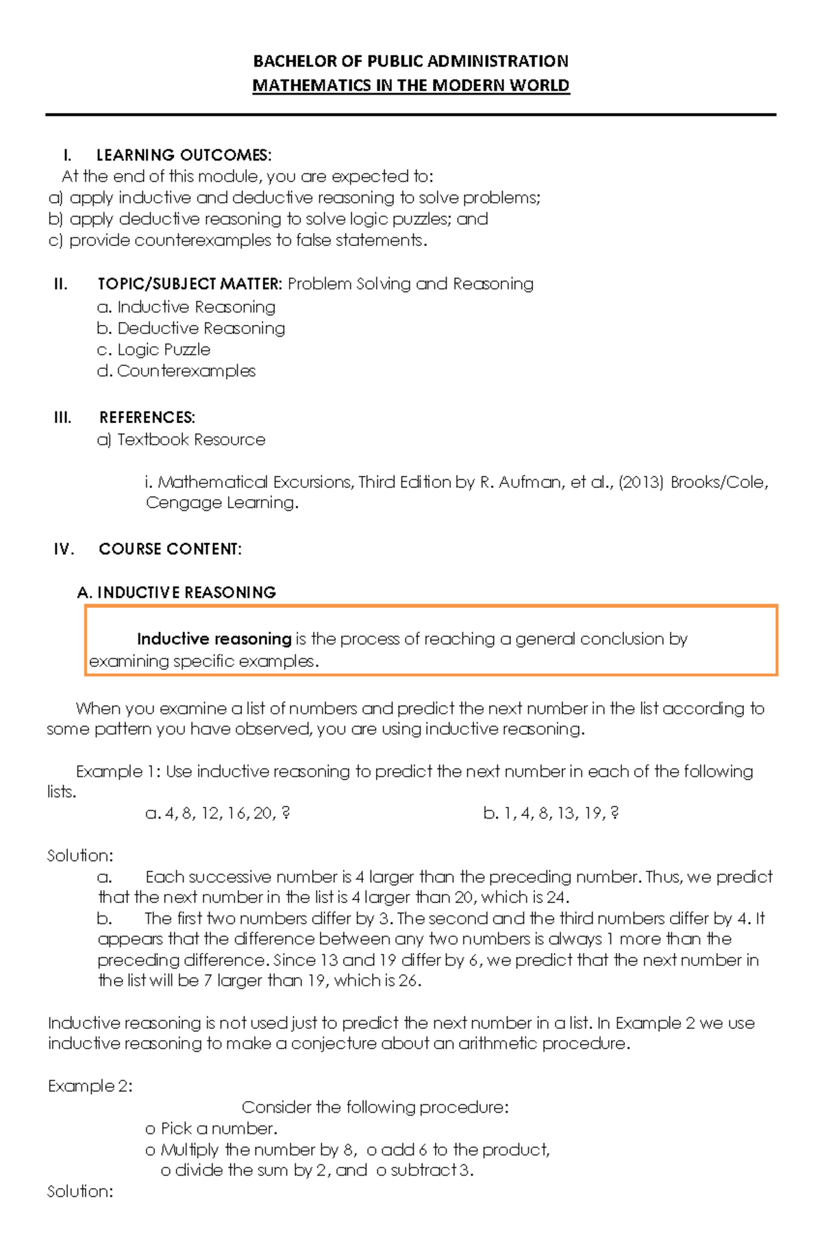MMW Mathematics Problem Solving & Reasoning Study Notes - Studocu