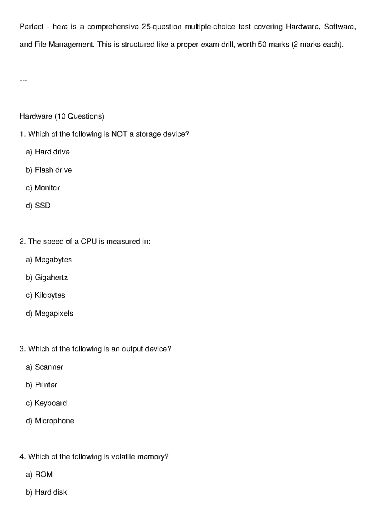 Hardware, Software & File Management Exam (50 Marks) - Studocu