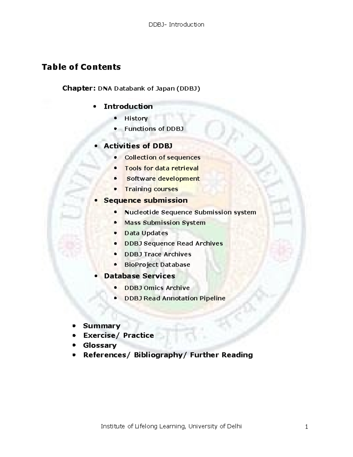 Unit 5: Overview of DNA Data Bank of Japan (DDBJ) Functions and ...