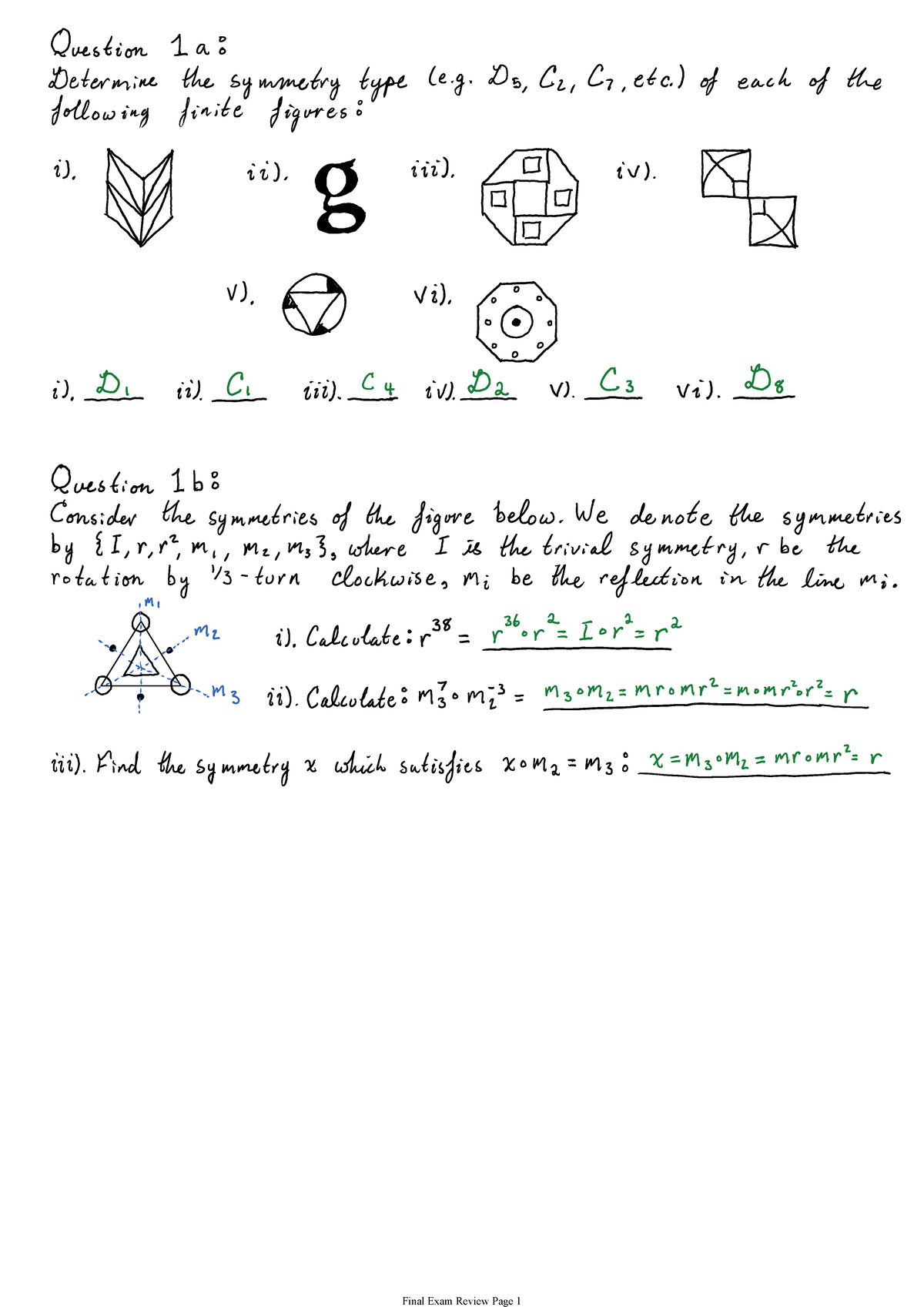 Final Study Guide Solutions - Question 1a: Determine the symmetry type ...