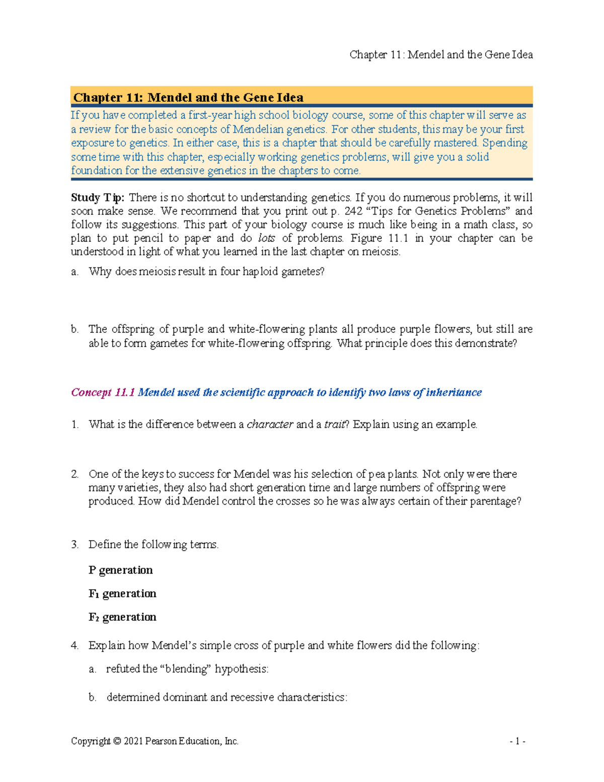 Chapter 11: Mendel and the Gene Idea - Key Concepts in Genetics (Bio ...