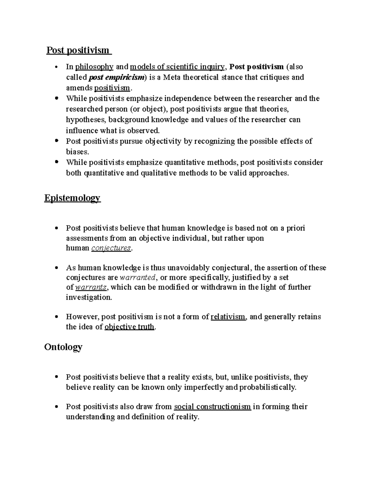2.Post Positivism - Lecture Notes on Theoretical Perspectives - Studocu