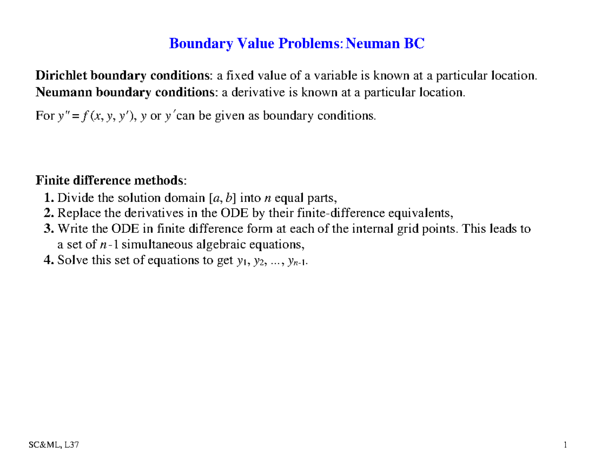 Boundary Value Problems & Finite Difference Methods in SC&ML L37 - Studocu