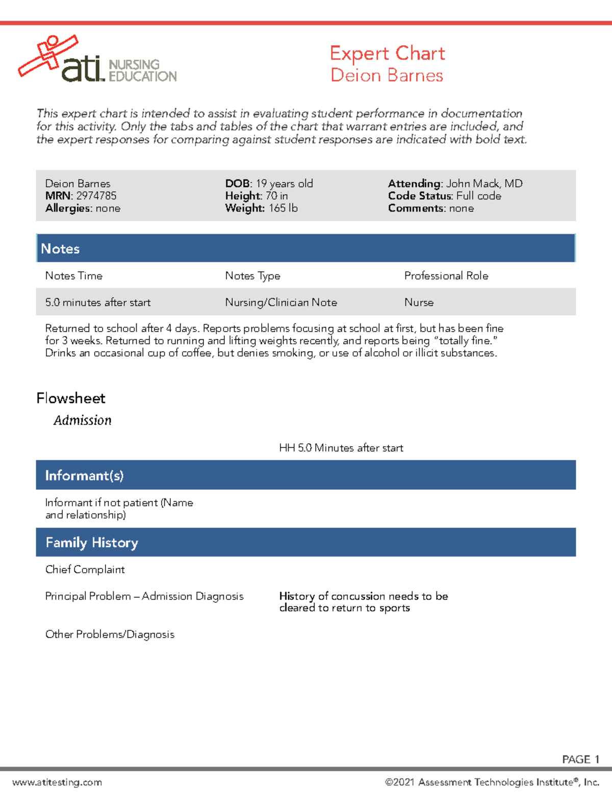 ATI Health Assess: Deion Barnes Expert Chart Evaluation Document - Studocu