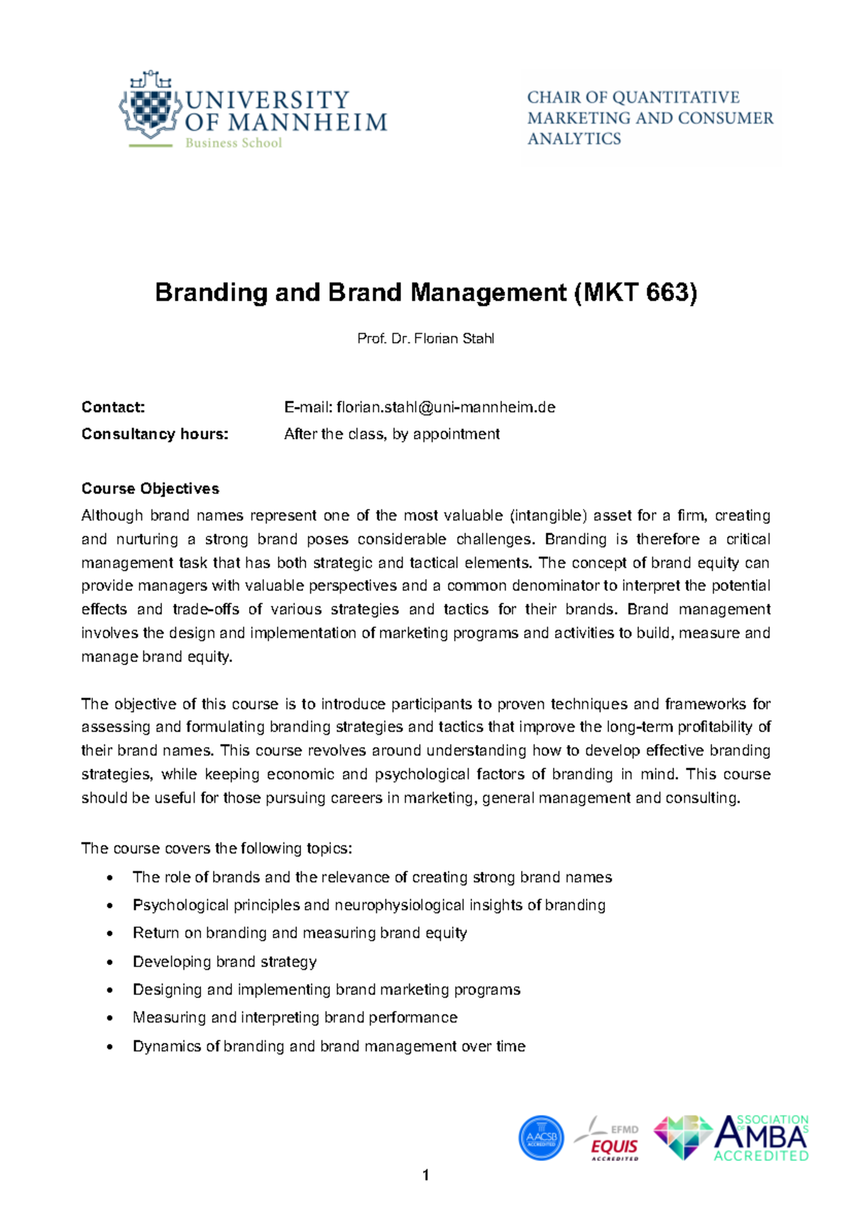 MKT 663 Branding and Brand Management Syllabus FS2023 - Studocu