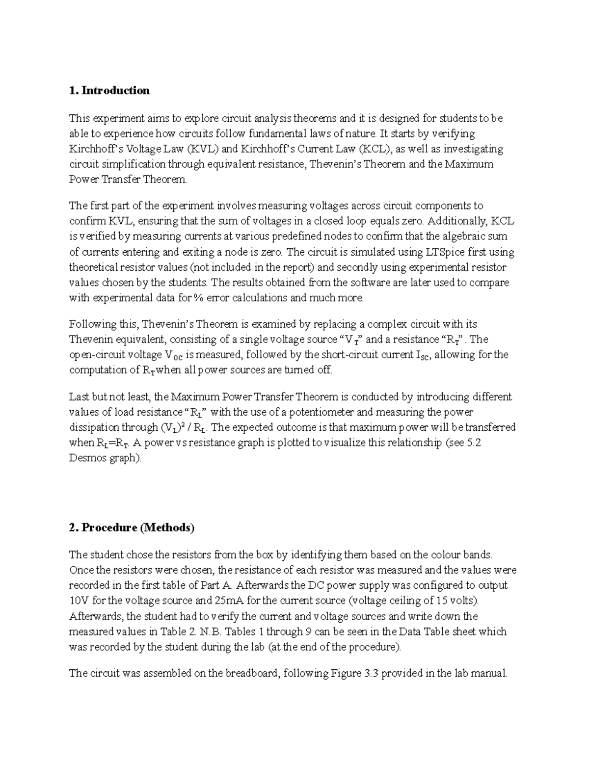 Lab Report 1: Circuit Analysis Theorems in ELEC 273 - Studocu
