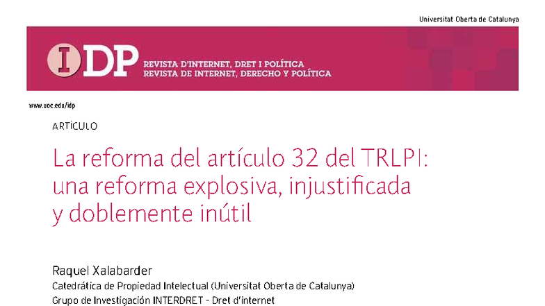 Reforma del Artículo 32 del TRLPI: Análisis Crítico y Consecuencias ...