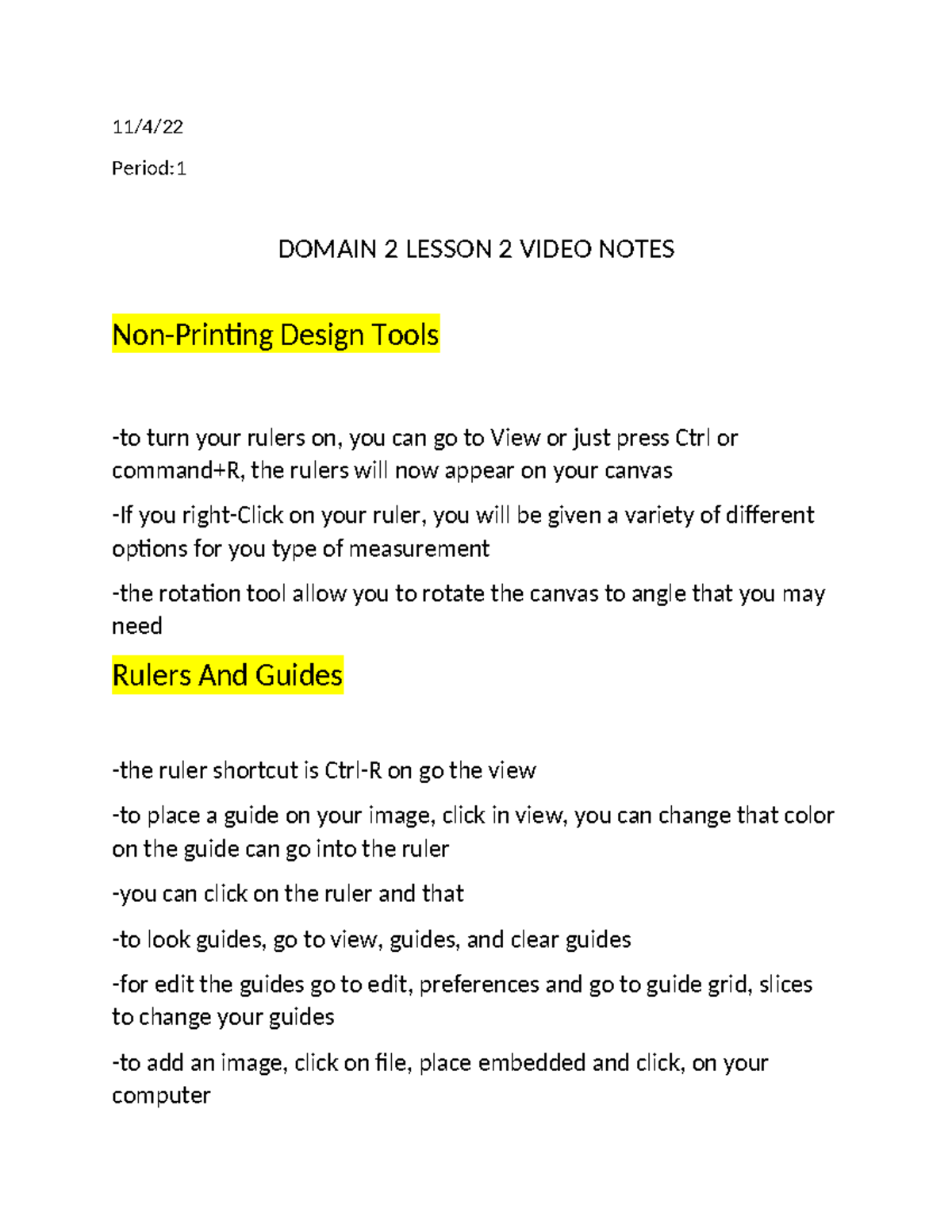 Photoshop notes - 11/4/ Period: DOMAIN 2 LESSON 2 VIDEO NOTES Non ...