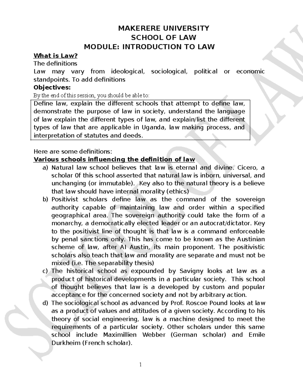 Introduction to Law: Key Concepts and Definitions (LAW101) - Studocu
