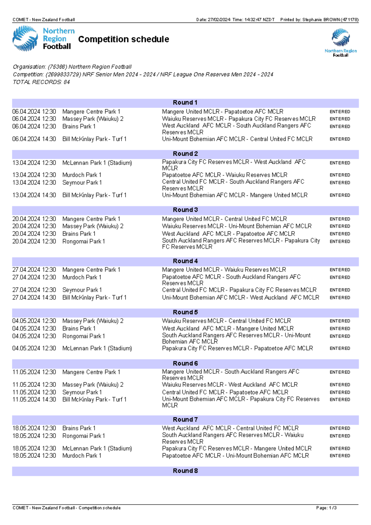 NRF League One Reserves 2024 Competition Schedule - Studocu