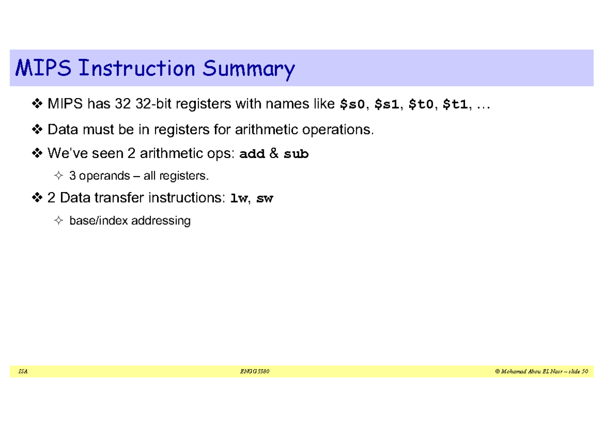 MIPS Instruction Summary and Encoding Details - ENGG3380 - Studocu