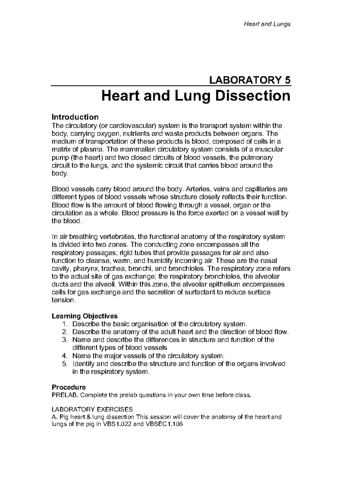 ANS102 Lab 5: Heart and Lung Dissection Notes - Studocu