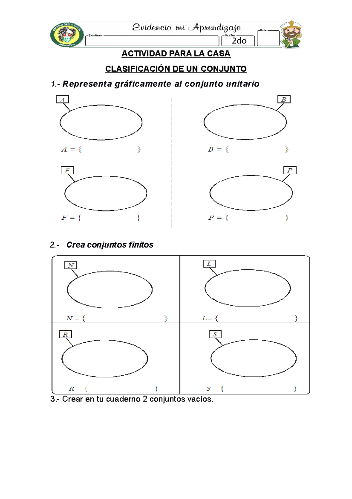 Clasificación de Conjuntos Unitarios, Finito y Vacío - Actividad 2do ...
