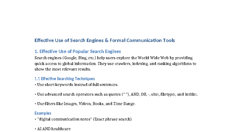 Search Engines & Email Etiquette: Effective Communication Tools 1 - Studocu