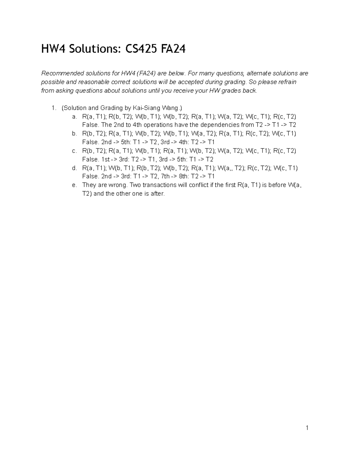 HW4 Solutions Overview for CS425 FA24 - Studocu