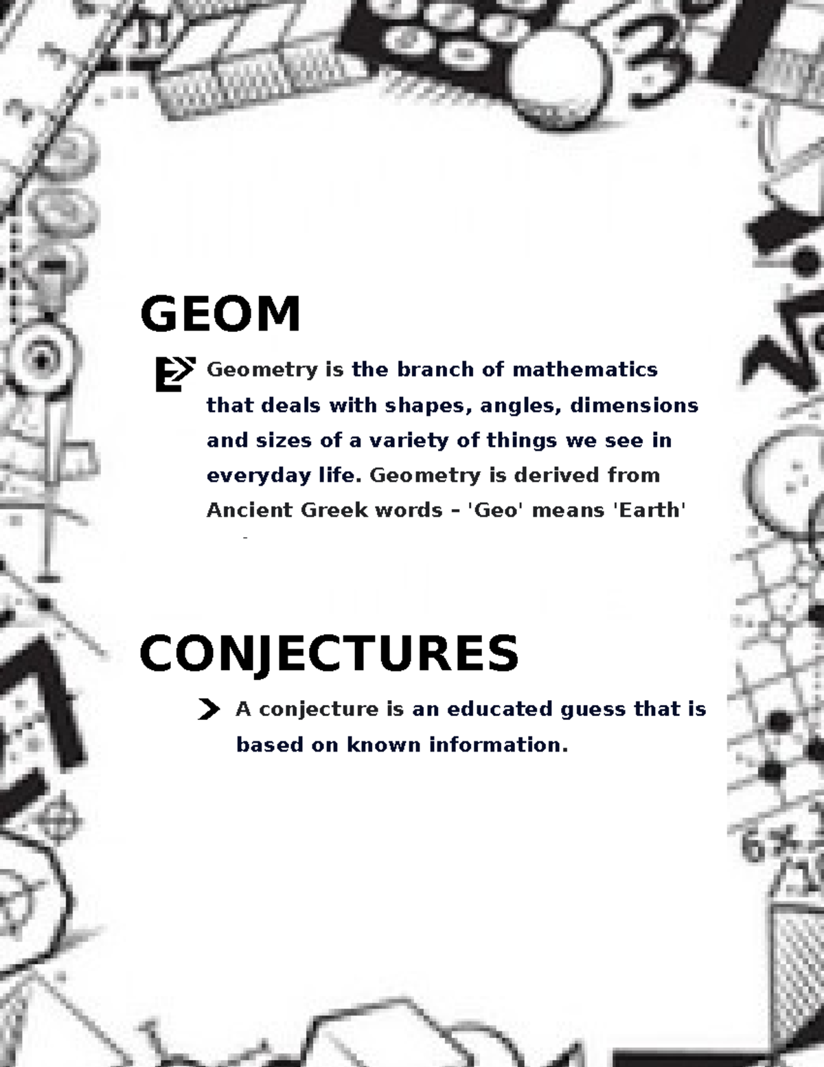 GEOM ETRY Conjectures in Geometry: Understanding Shapes and Sizes - Studocu