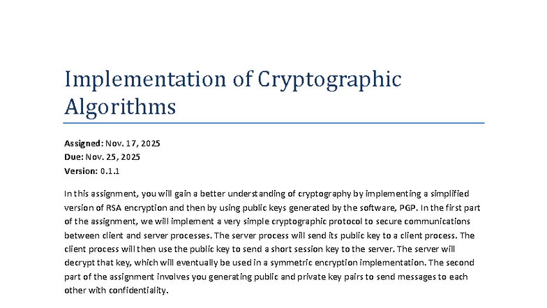 COMP2190 Final Project: Implementation of Cryptographic Algorithms ...