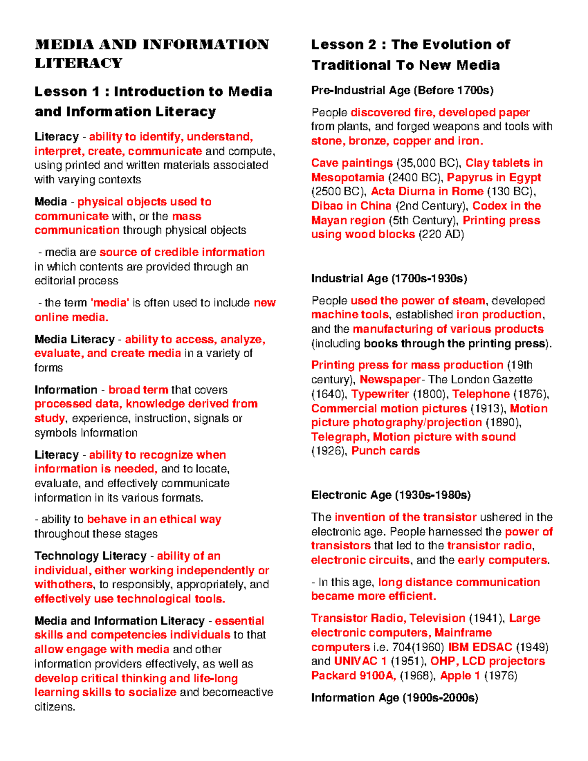 MIL Lesson 2: Evolution of Media & Information Literacy - Studocu