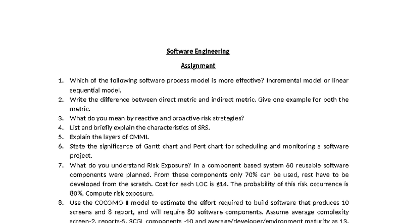 Software Engineering Assignment 1: Key Concepts & Models - Studocu