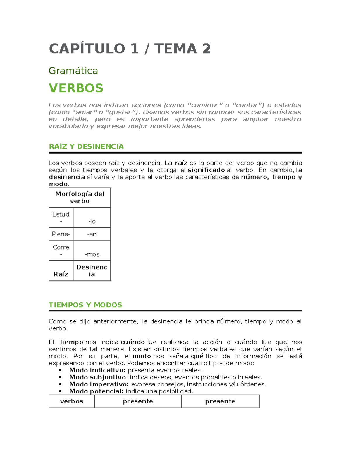 CAPÍTULO 1 TEMA 2: Gramática de los Verbos - Apuntes ALAN - Studocu