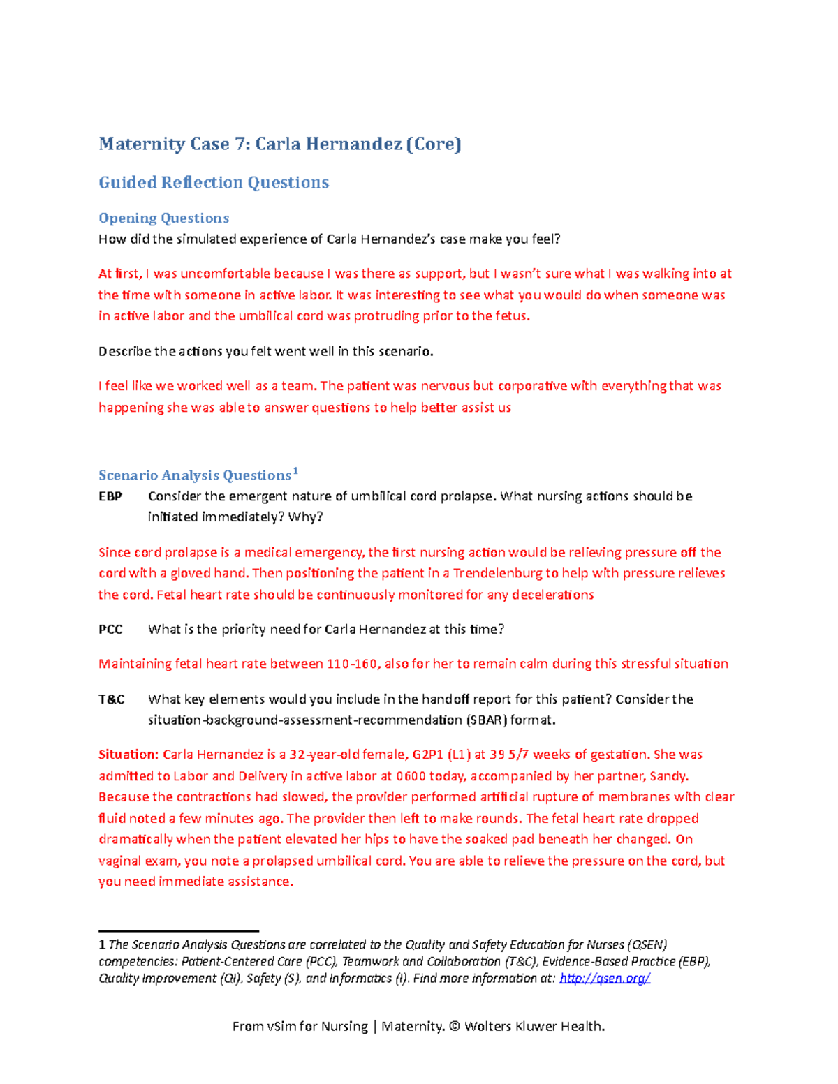 Maternity Case Study: Carla Hernandez - Reflection & Analysis - Studocu