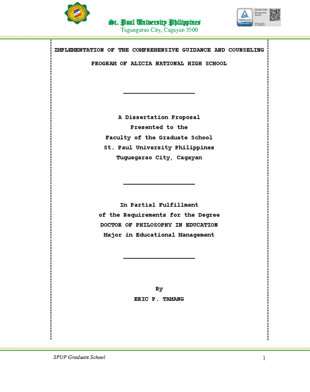 Comprehensive Guidance & Counseling Program Proposal (PhD Edu) - Studocu