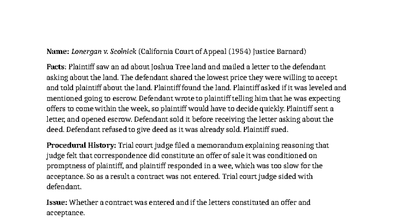 Lonergan v. Scolnick Case Brief - Name: Lonergan v. Scolnick ...