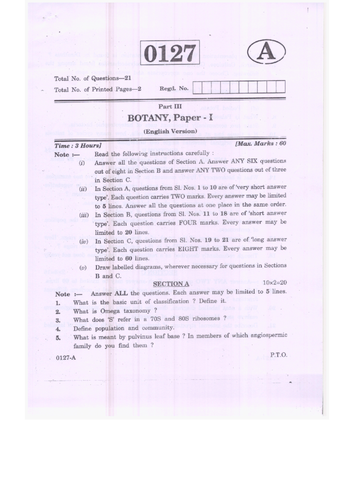 Botany Paper-I (EM-TM) - Exam Structure & Key Concepts Review - Studocu