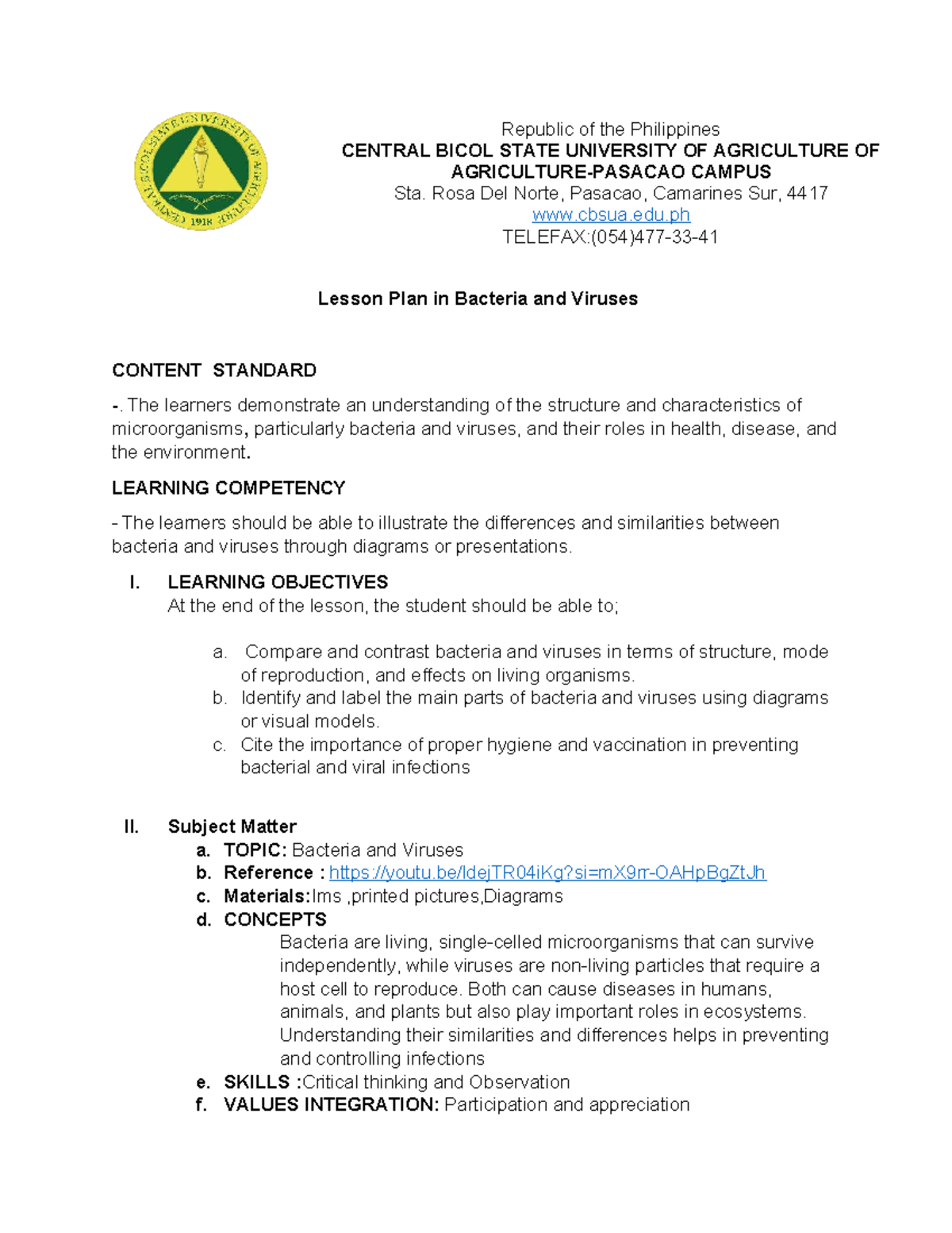 Lesson Plan 7ES: Understanding Bacteria and Viruses - Studocu