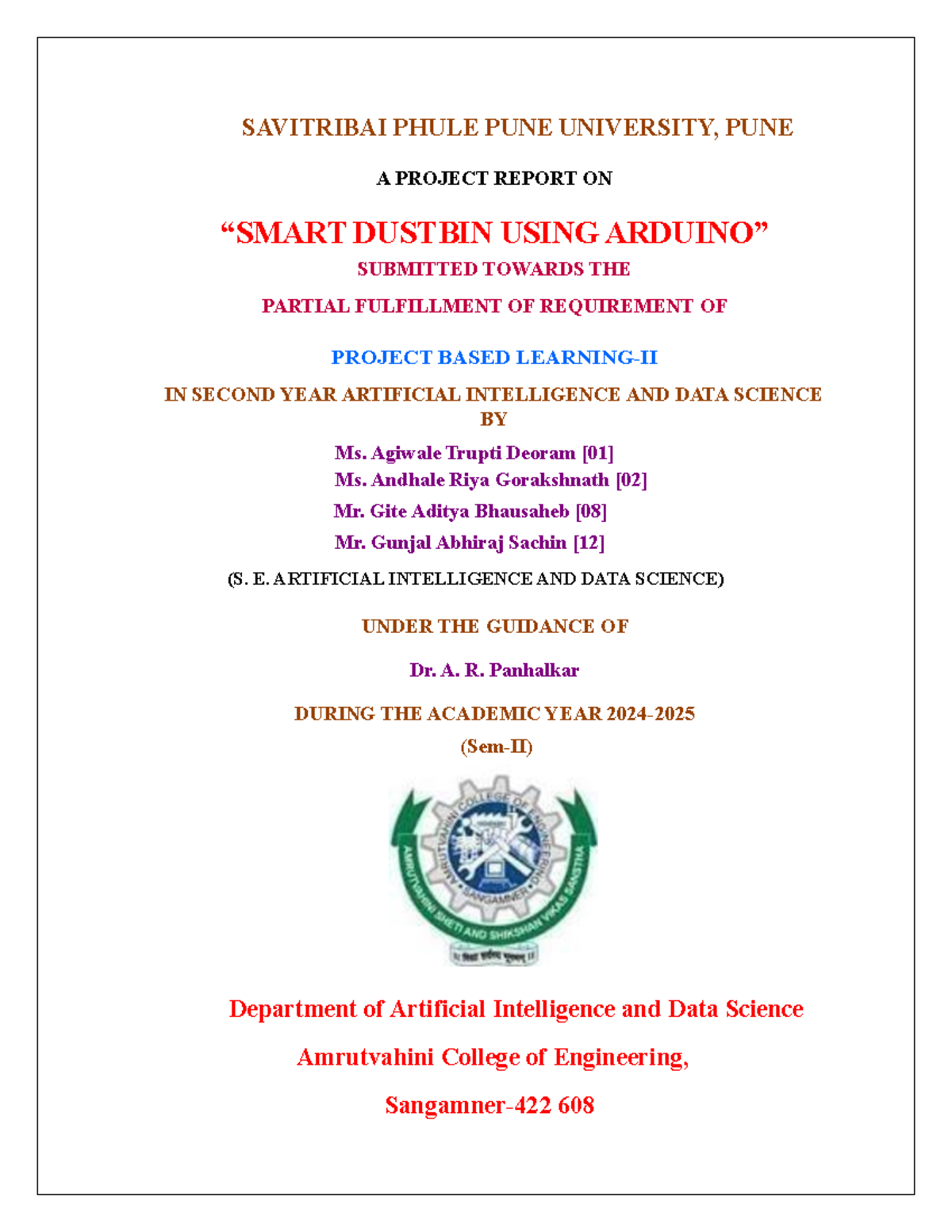 Final Project Report on Smart Dustbin Using Arduino (PBL 210258) - Studocu