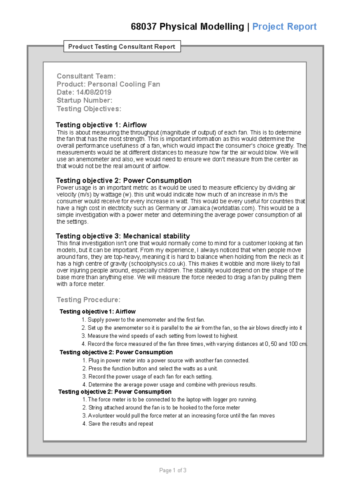 Example Fan Lab Report - 68037 Physical Modelling | Project Report ...