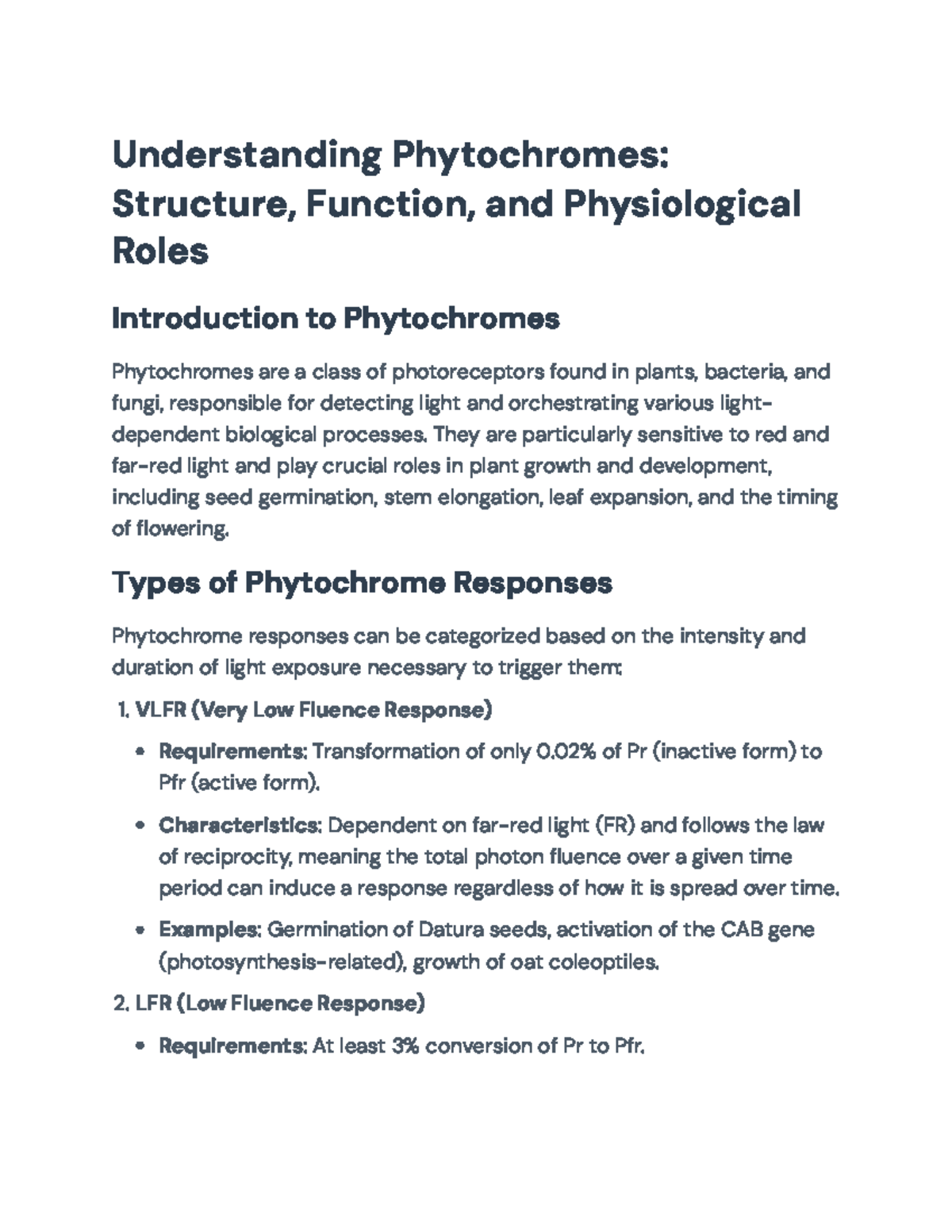 Understanding Phytochromes: Structure & Function in Plant Growth - Studocu