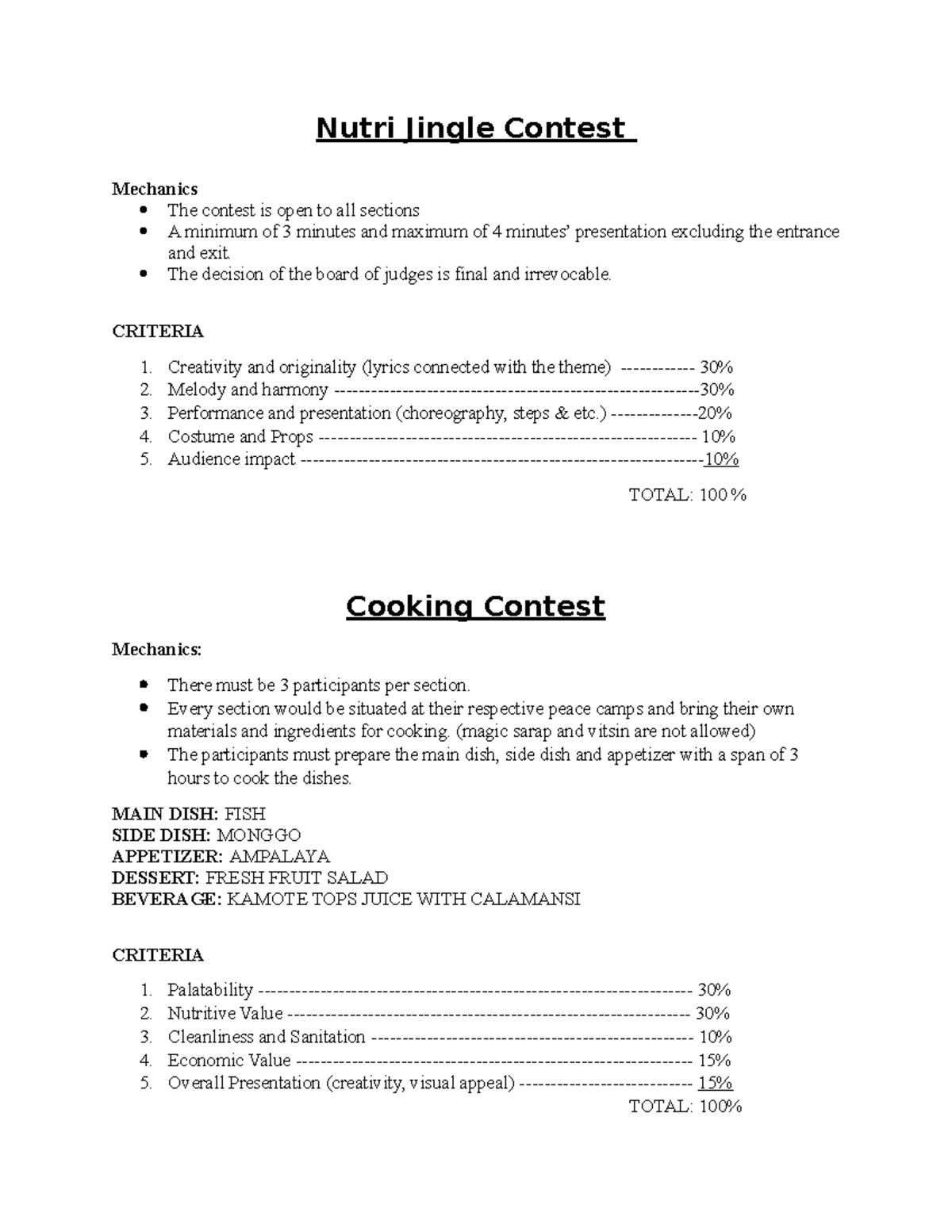 Nutri Jingle Contest Criteria & Guidelines for 2019 - Studocu