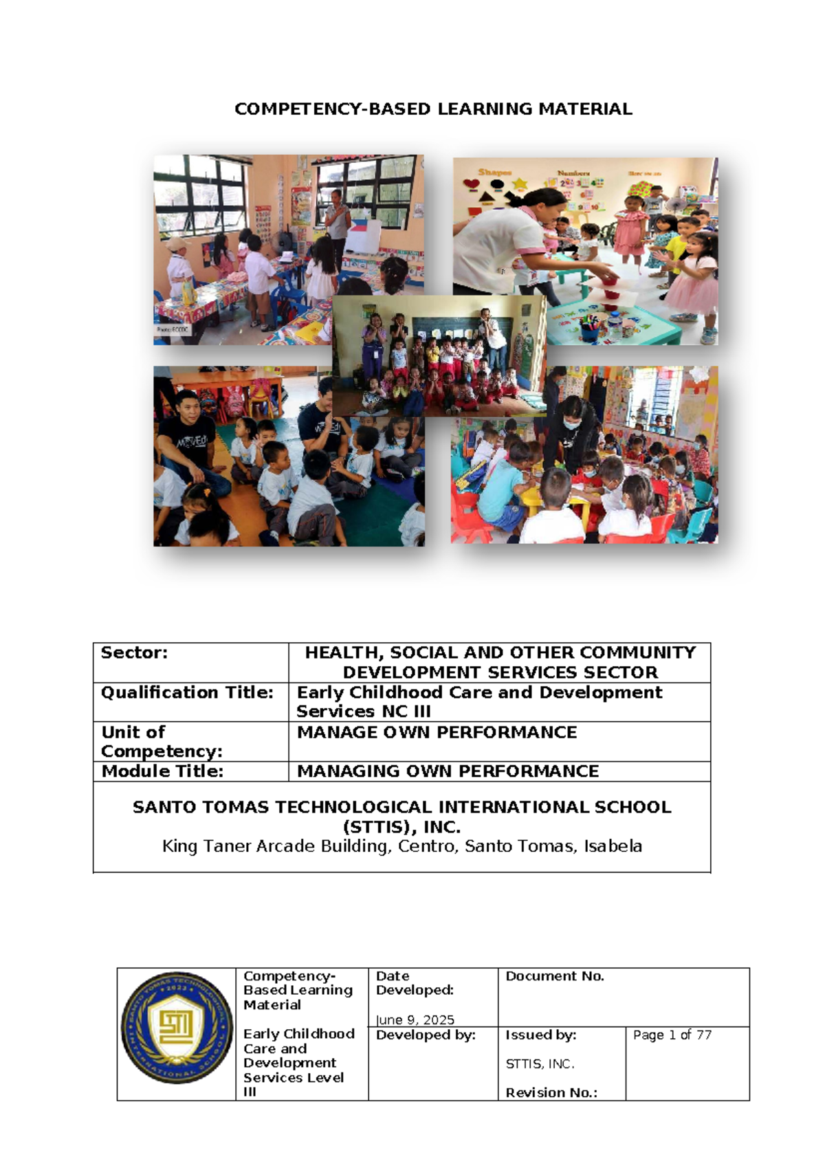 Early Childhood Care & Development Services NC: Manage Own Performance ...