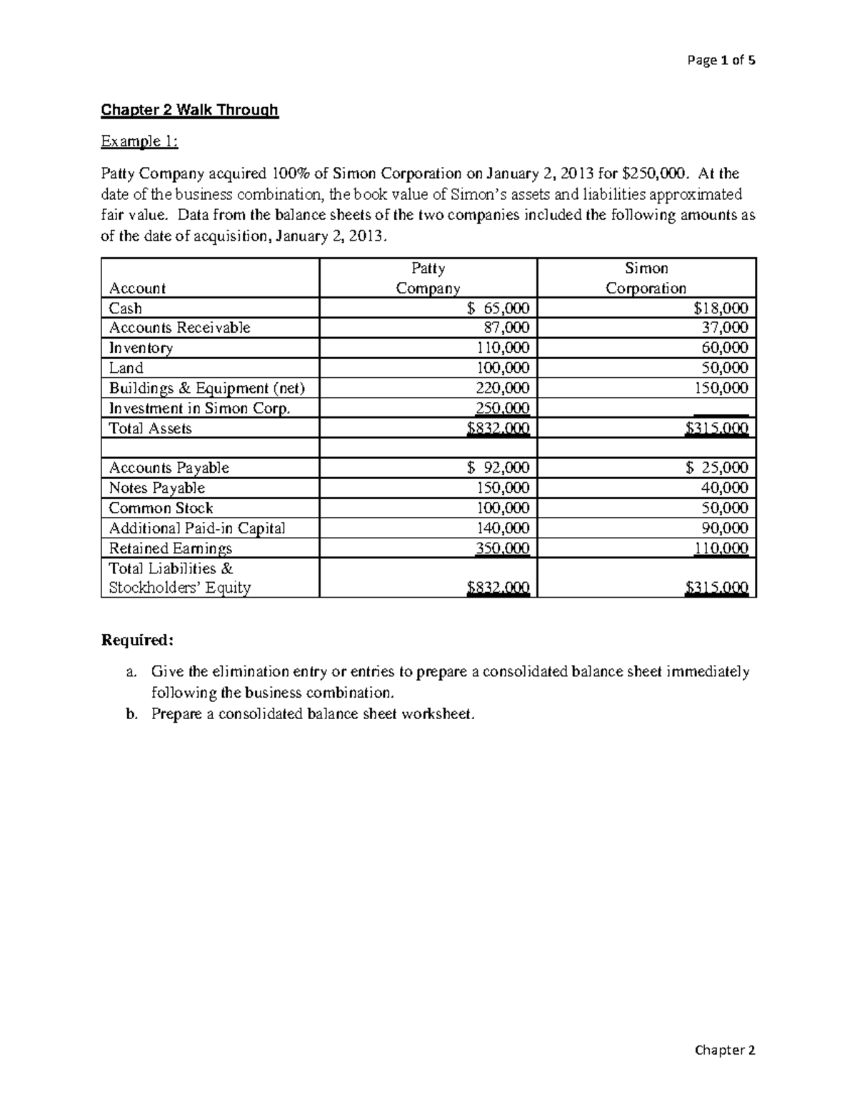 C243 Chapter 2: Walk Through of Business Combinations & Investments - Studocu