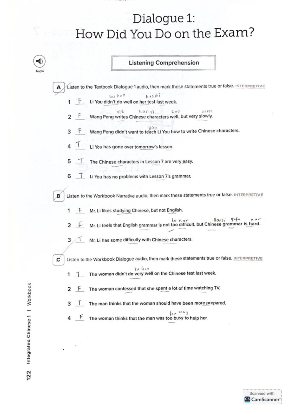 Integrated Chinese 1 I Workbook 2: Listening Comprehension & Exercises ...