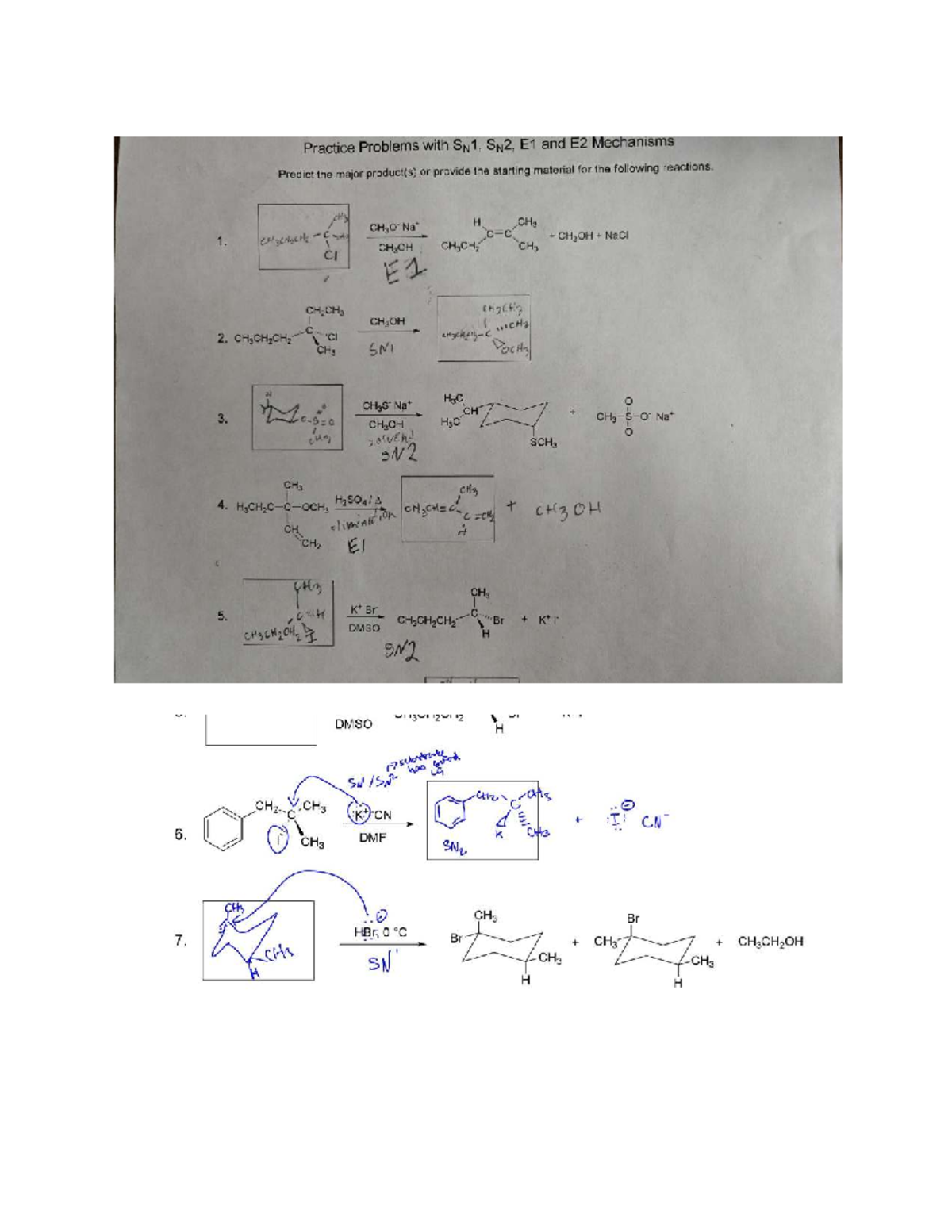 Practice problems for SN1, SN2, E1, and E2 mechanisms in CHEM 301 - Studocu