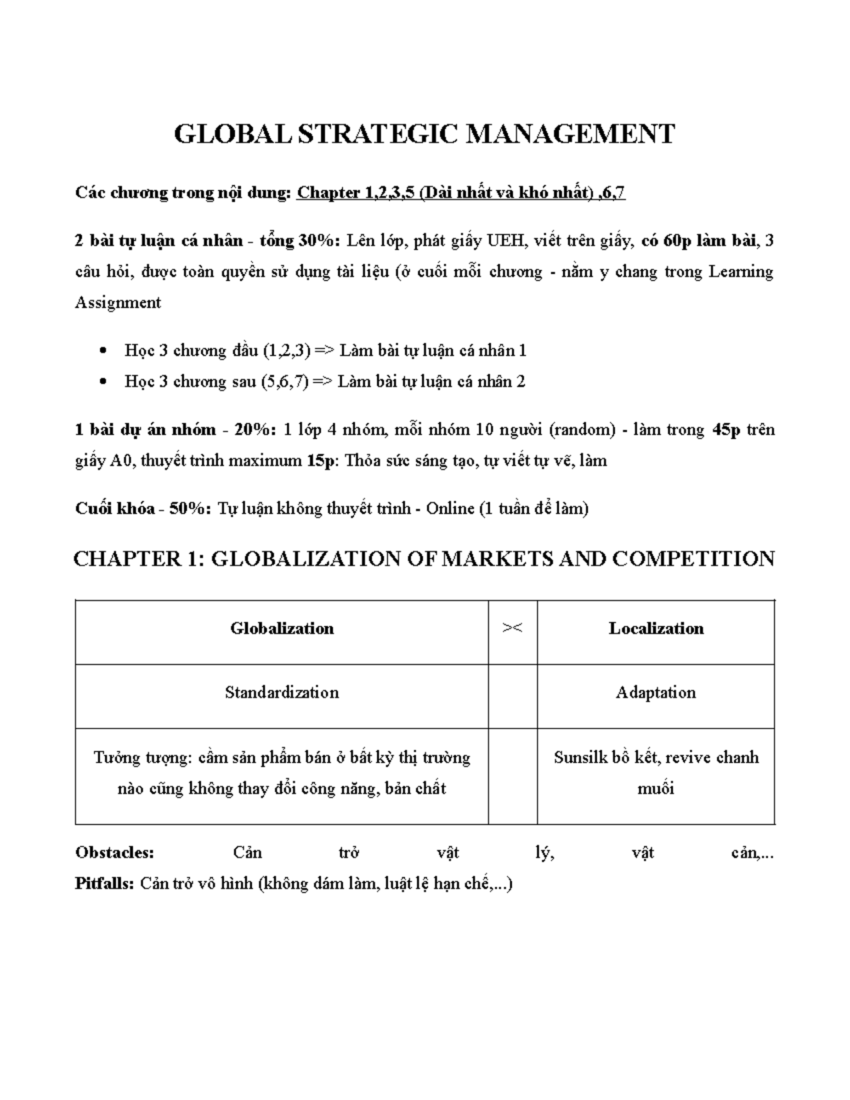 GLOBAL STRATEGIC MANAGEMENT: Key Chapters 1, 2, 3, 5, 6, 7 Insights ...