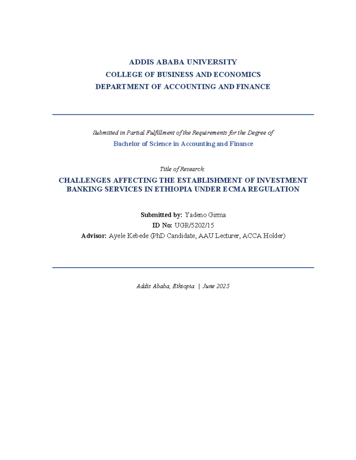 Challenges in Establishing Investment Banking Services in Ethiopia ...