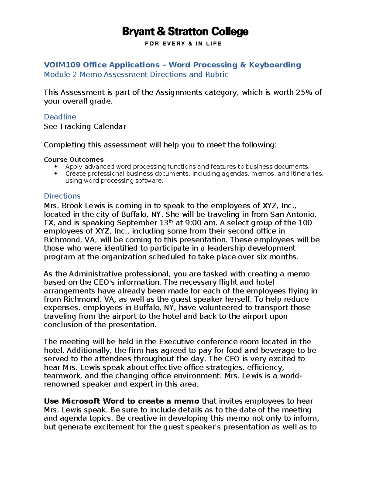 VOIM109 - Office Memo for Mrs. Lewis' Presentation Event - Studocu