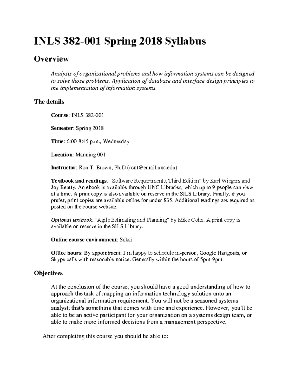 Syllabus-Systems Analysis - INLS Spring 2018 Syllabus Overview Analysis ...