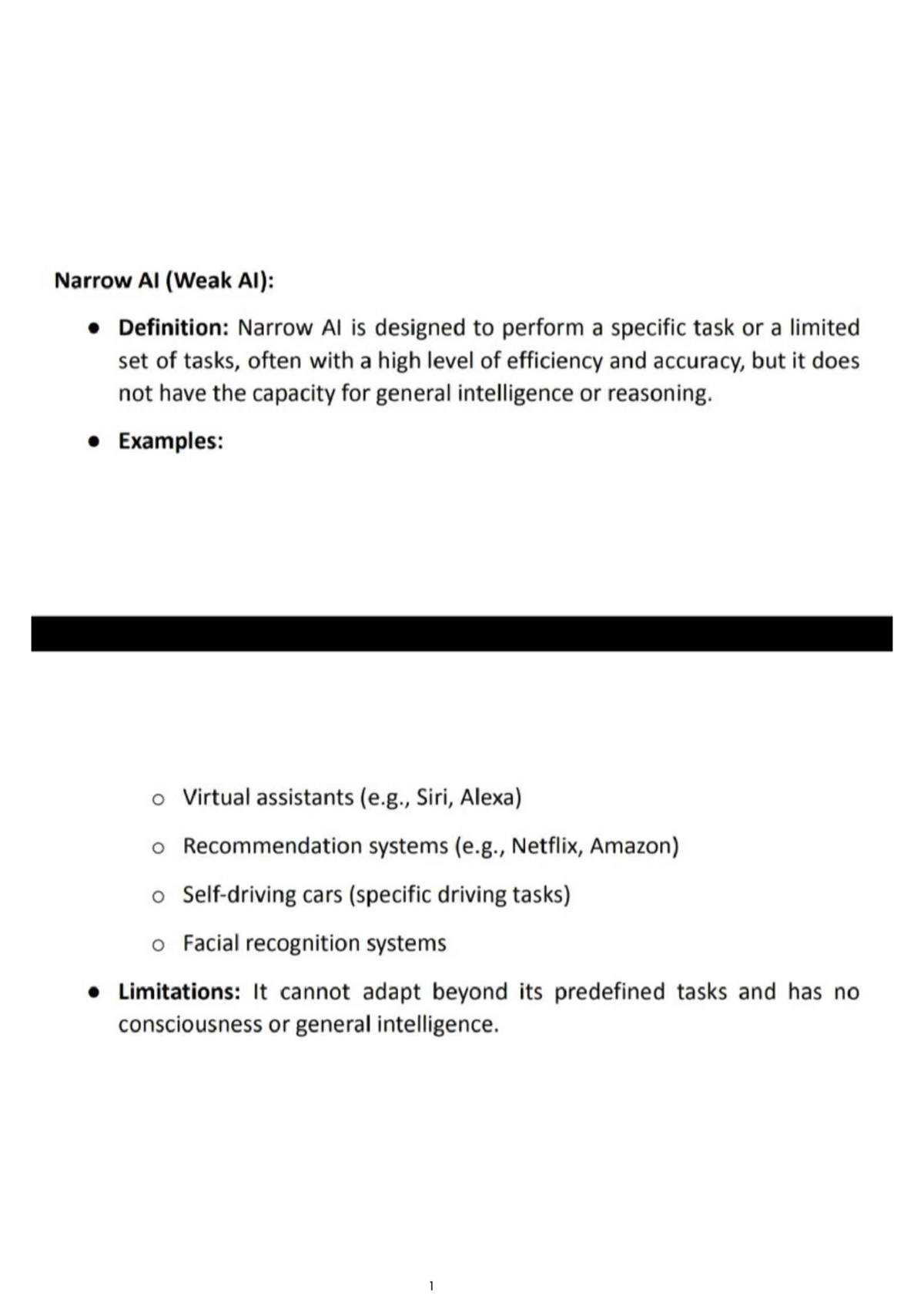 AI UNIT 1 & 2 HALF - Notes on Narrow AI and Its Limitations - Studocu