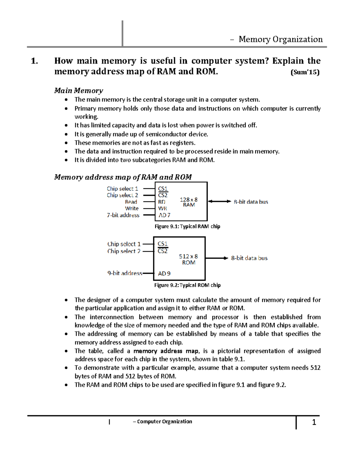 UNIT 4 - Computer Organization & Architecture: Memory Organization ...