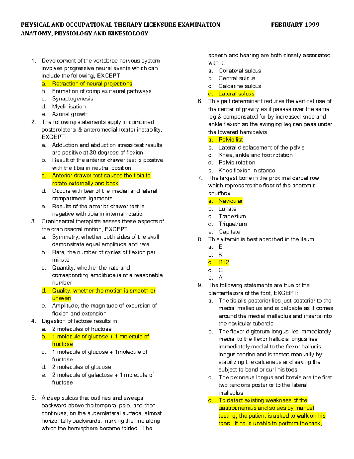 APK 1999 - Physical and Occupational Therapy Licensure Exam Review ...